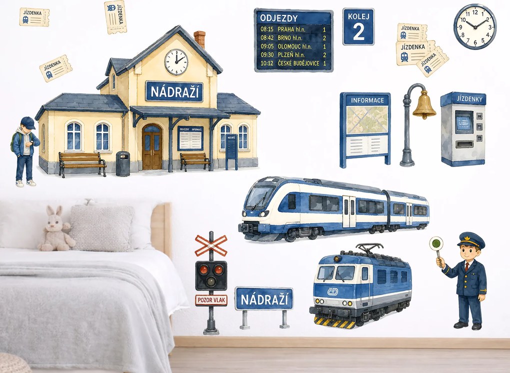 České nádraží samolepky na zeď pro kluky arch 75 x 62 cm