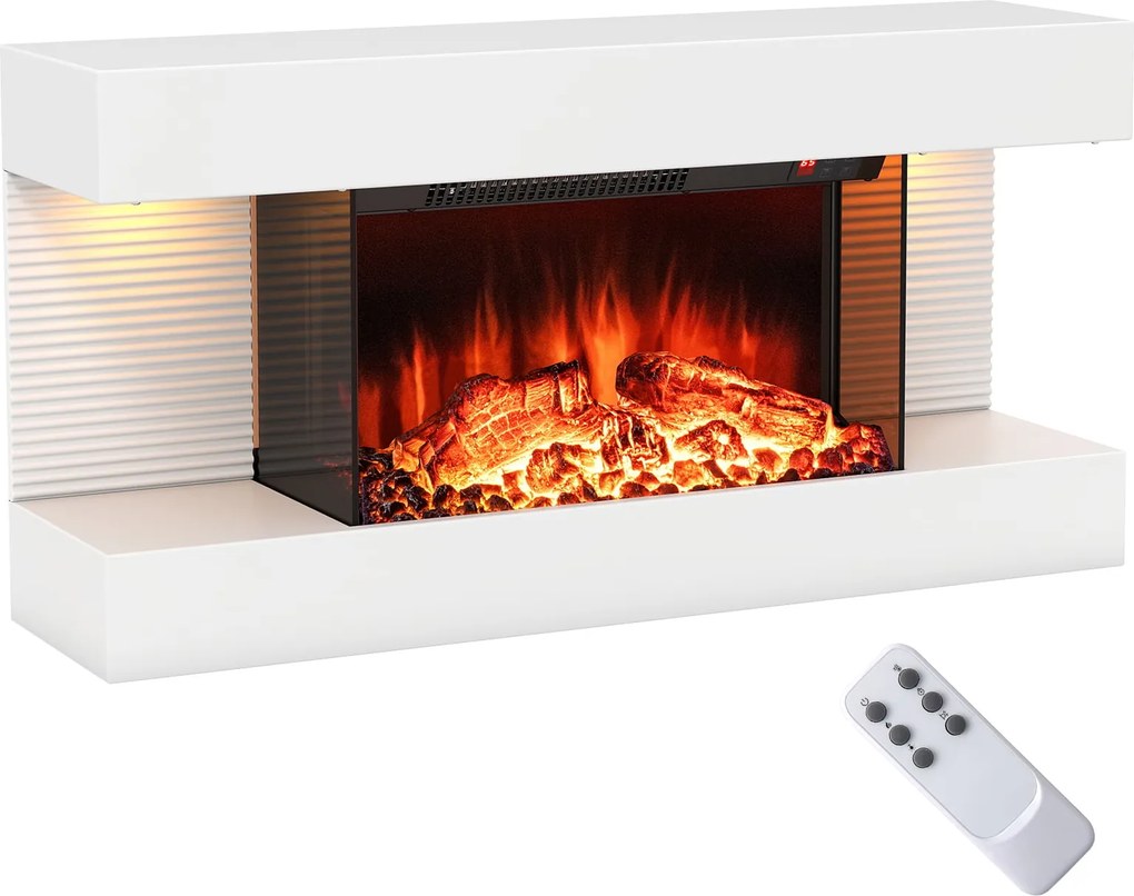 Costway Elektrický krb s topným tělesem a bočními LED světly Plovoucí nástěnný