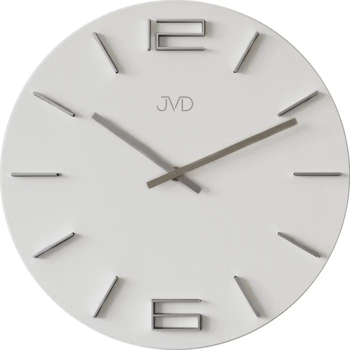 Bílé designové kovové kulaté moderní hodiny JVD HC29.1 s 3D číslicemi