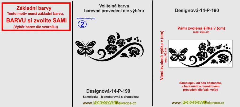 Designová-14 Motýl a květy, Samolepky na zeď