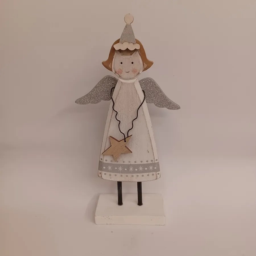 Dřevěná dekorace na stůl anděl 11,5 × 4 × 23 cm, stojící