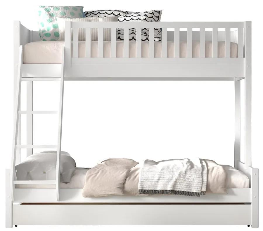 Bílá patrová dětská postel z borovicového dřeva s úložným prostorem 140x200/90x200 cm SCOTT – Vipack