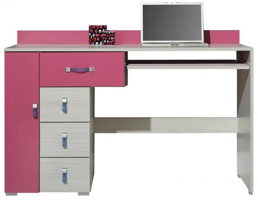 Dětský psací stůl Adéla, lamino + ABS, jasan / růžová, 55x86x130 cm
