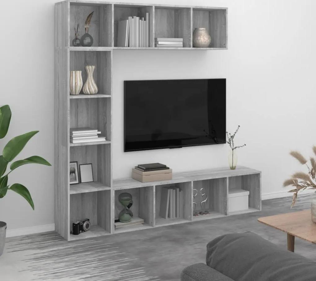 vidaXL 3dílná TV skříňka a knihovna 180 x 30 x 180 cm [3152714] Barva: Betonová šedá