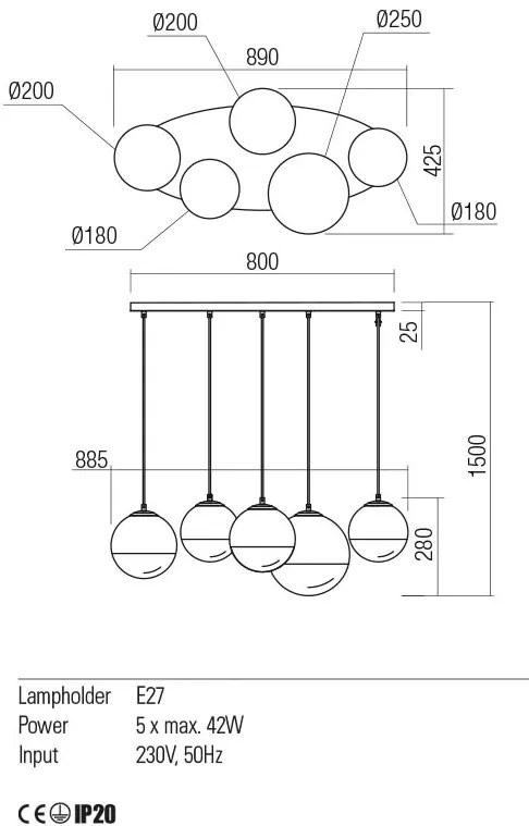 Redo Závěsná svítidlo Berry, 5xE27 Barva: Kouřová