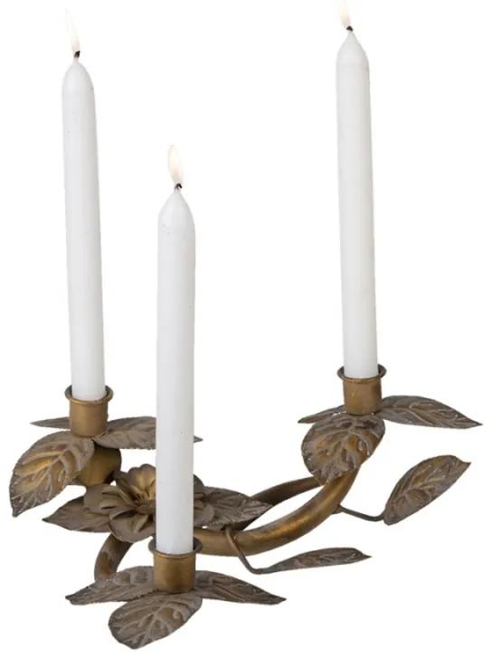 Měděný antik kovový svícen s květy na 3 svíčky – 32x30x10 cm