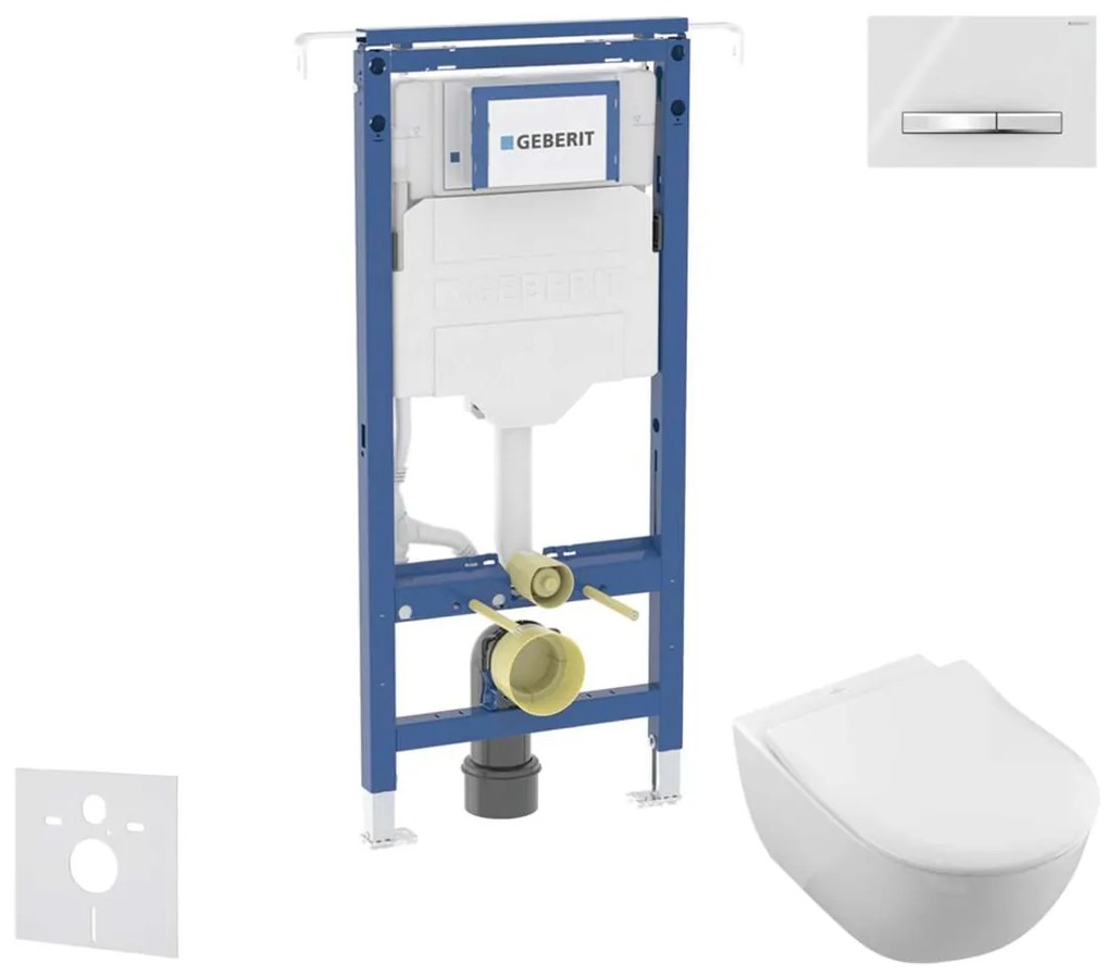 Geberit Duofix - Set předstěnové instalace, klozetu a sedátka Villeroy Boch, tlačítka Sigma50, DirectFlush, SoftClose, CeramicPlus, alpská bílá SANI11CK3117