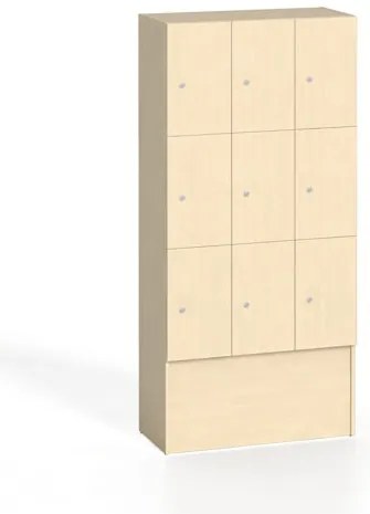 Dřevěná odkládací skříňka S5 s úložnými boxy, 9 boxů, 1700 x 900 x 420 mm, cylindrický zámek, bříza