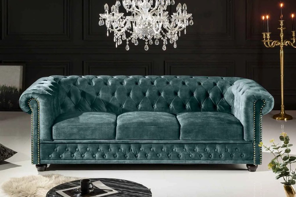 Designová trojsedačka Chesterfield 205 cm petrolejový samet