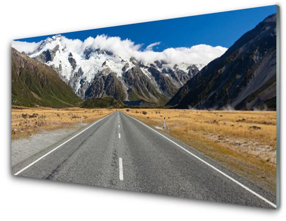 akrylový obraz Cesta Hory Sníh Krajina 125x50 cm
