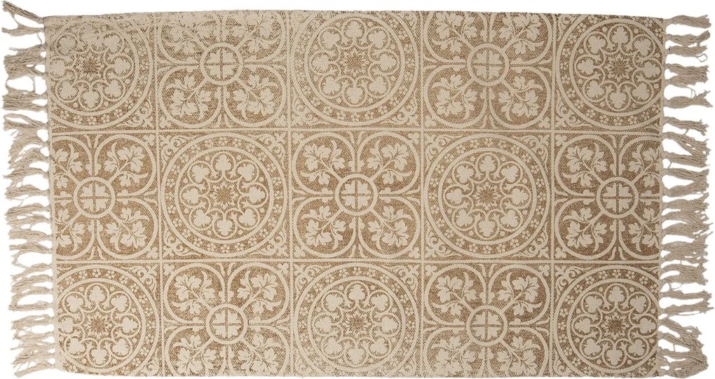 Béžový bavlněný koberec s ornamenty a třásněmi - 70*120 cm