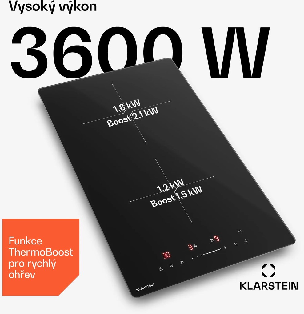 Klarstein PowerGlide indukční varná deska | Moderní, kompaktní a výkonná | 2 varné zóny | 3500 W | 30 cm