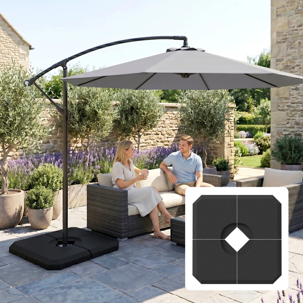 Outsunny Zátěž na deštníky Outsunny, 4dílný stojan na deštníky, lze naplnit 80 kg vody nebo 120 kg písku, HDPE, černá, 100 x 100 x 9,5 cm | Aosom