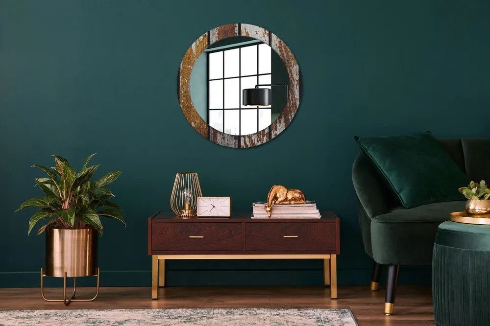 Kulaté dekorativní zrcadlo Vintage tmavé dřevo fi 70 cm