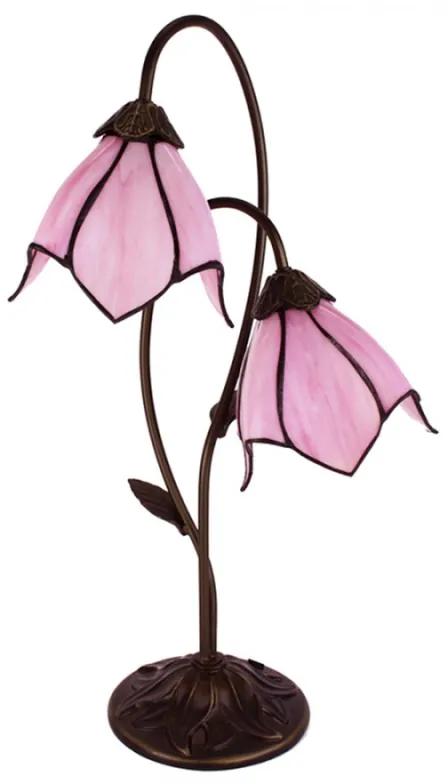 Růžová stolní lampa Tiffany Folwia Pink – 35x18x61 cm