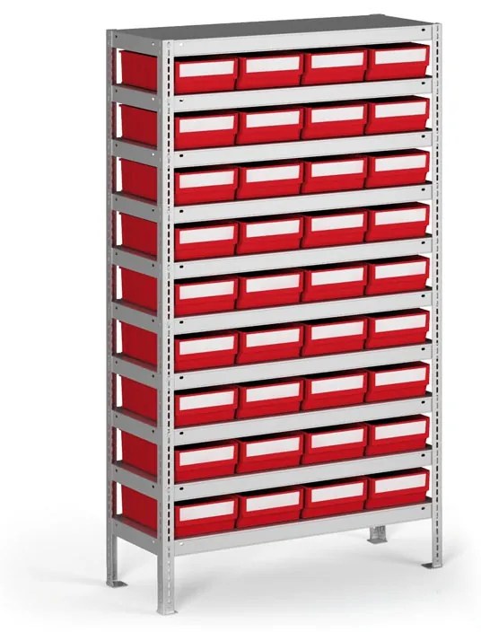 Regál s plastovými boxy ShelfBox, 1600 x 800 x 400 mm, 36x box E