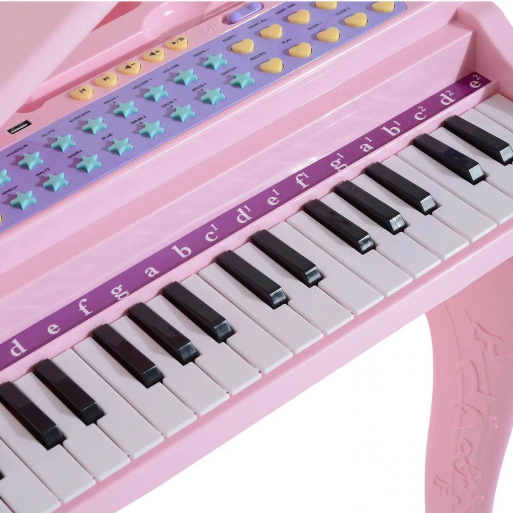 Goleto Dětské piano s mikrofonem a taburetem | růžové
