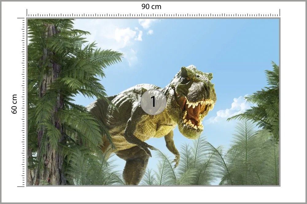 Fototapeta Velký T-Rex Dinosaurus A Palm Hladký vinyl 104x70.5