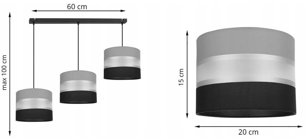 Závěsné svítidlo Elegance, 3x textilní stínítko (mix 5 barev - kombinace 2 barev), (výběr ze 3 barev konstrukce)