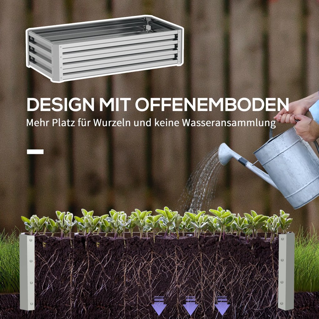 Outsunny Vyvýšený Záhon z Oceli, Studený Rám pro Růst S Otevřeným Dnem, Zahradní Box pro Rostliny 120x60x30,5 cm pro Zahradu, Balkon, Terasu, Rostlin…