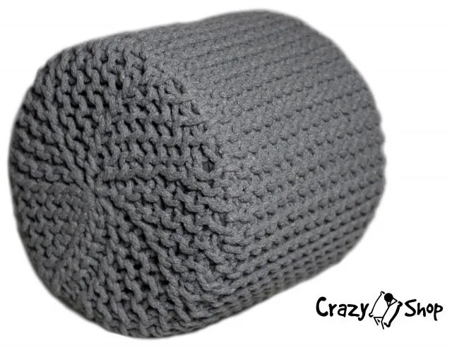 Pletený puf CRAZYSHOP CYLINDER, tmavě šedá (ručně pletený)