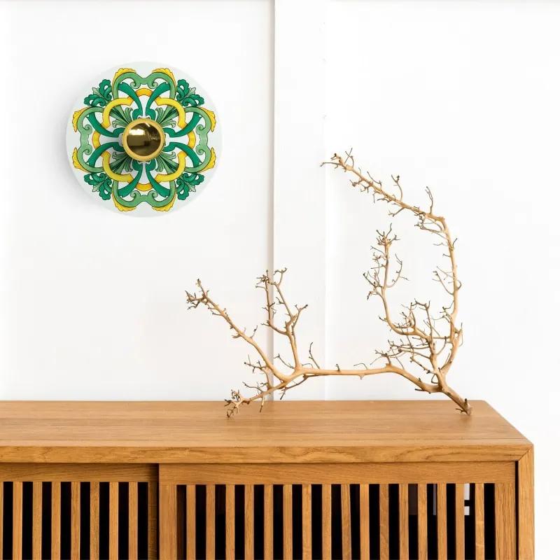 creative cables Mini ellepì 'Maioliche' ploché stínidlo pro závěsné i nástěnné lampy a světelné řetězy, ⌀ 24 cm Barva komponentu: Žluto-zelená