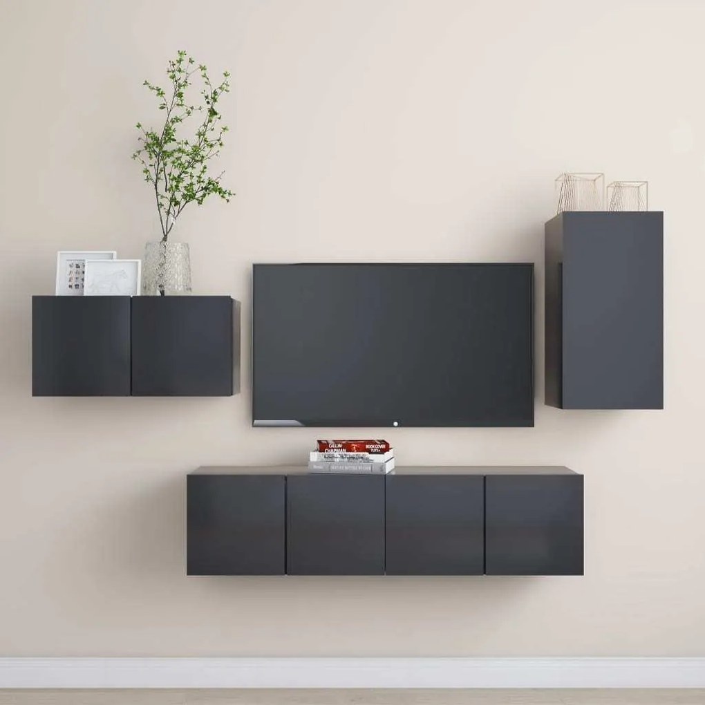 vidaXL 4dílný set TV skříněk dřevotříska [3079097] Barva: Bílá