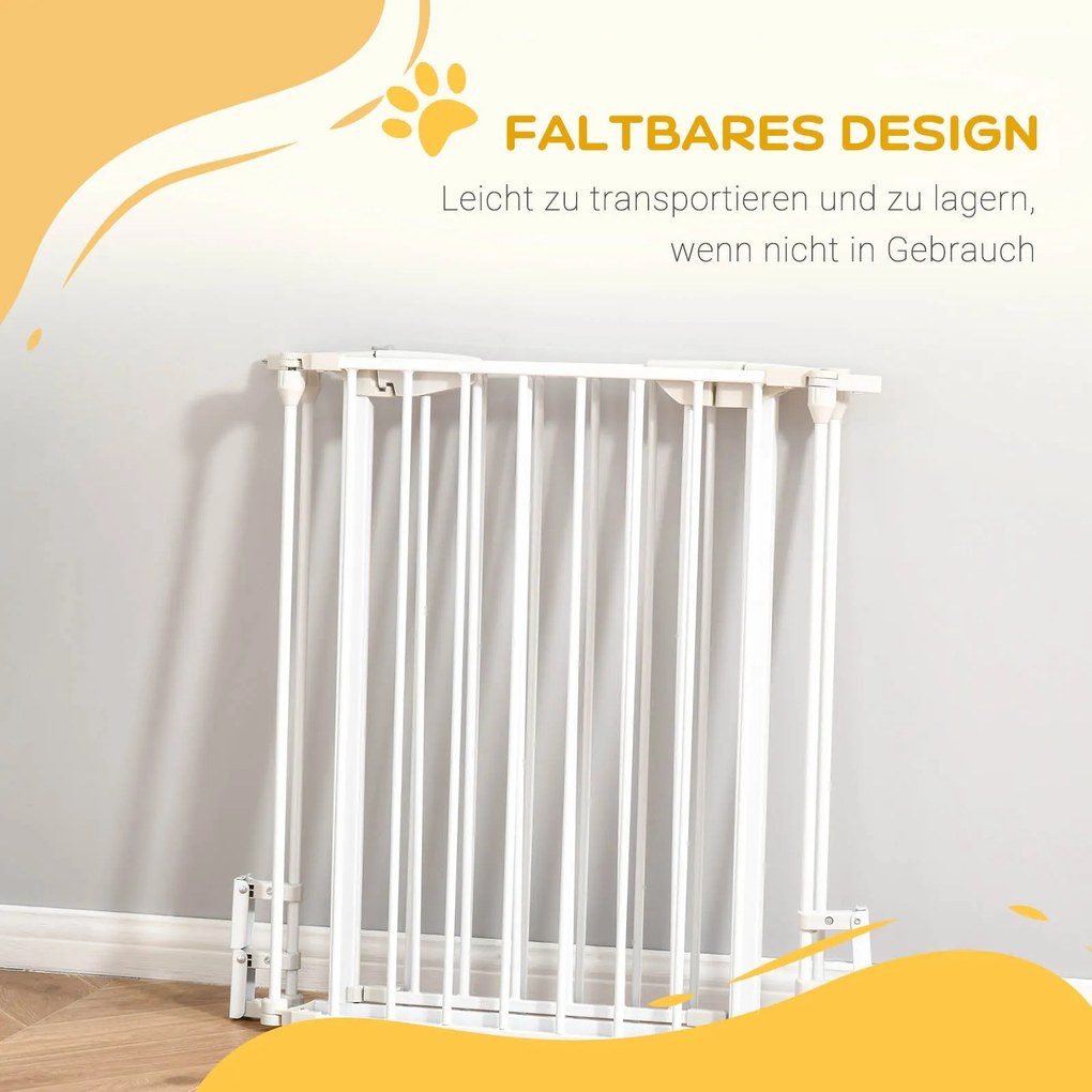 PawHut Dveřní ochranná brána pro psy 3 prvky včetně bezpečnostních dveří, montáž na zeď pro krb a troubu, bílý kov 180 x 3 x 74,5 cm