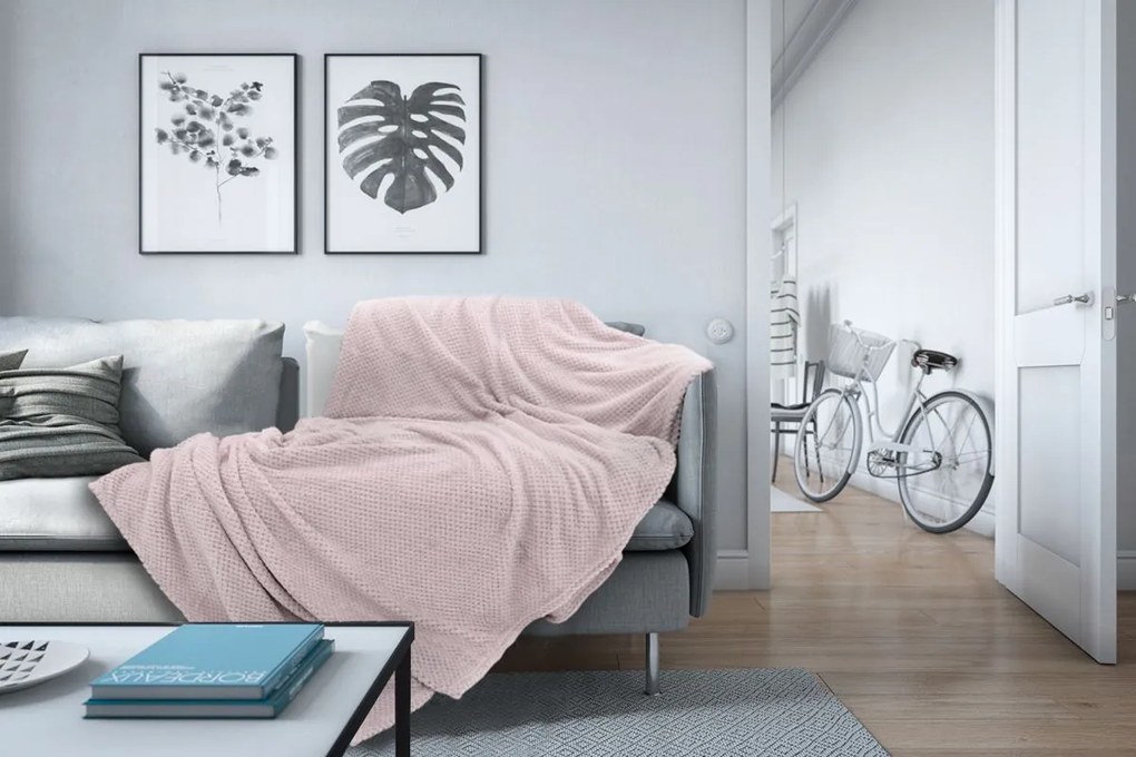 Tutumi Diamond, plyšová deka 220x200cm, světle růžová, KOC-04111