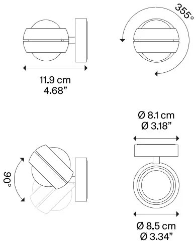 Lodes Nautilus mini, bílé svítidlo se 2 reflektory, 2x6W LED 2700K stmívatelné, prům. 8,5cm