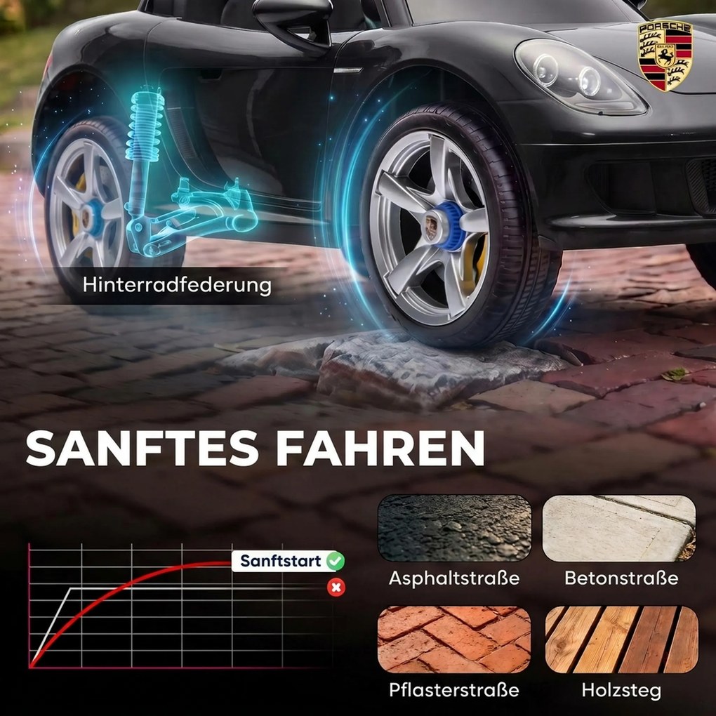 AIYAPLAY dětské elektrické auto Porsche Carrera GT, 10,8 V, černé