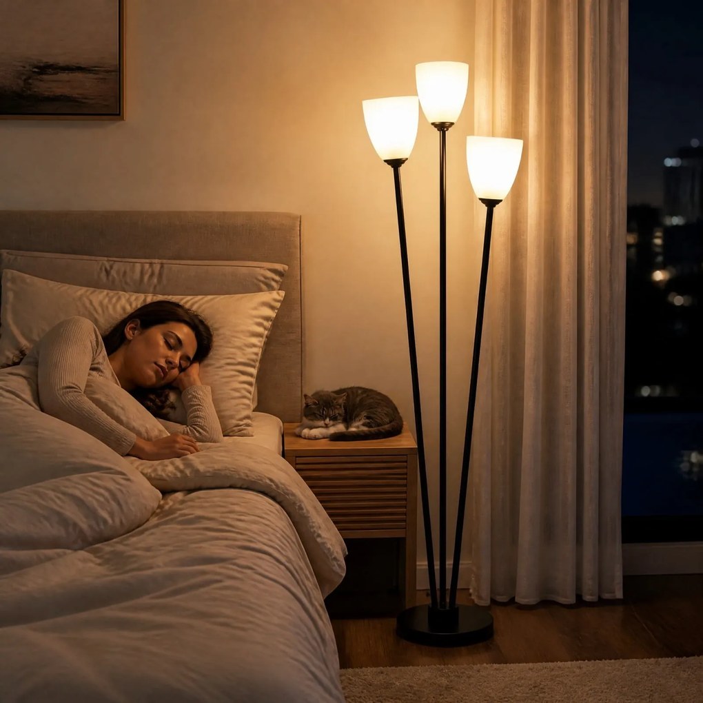 Costway Stojací lampa153cm stojací lampa s3E27- patice lampiček na čtení3Flamey