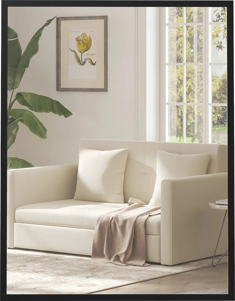 HOMCOM obdélné nástěnné zrcadlo 70 × 90 cm, černý rám z MDF — ideální do koupelny, obýváku i ložnice | Aosom