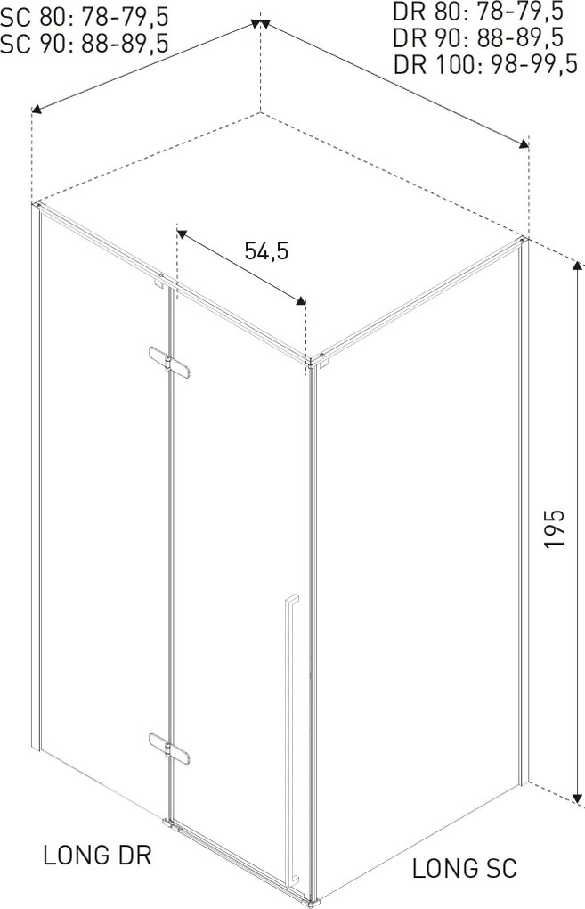 Novoterm Modul sprchového koutu NV-Long DR BL 90 - dveře, černá/transparent - bez vaničky