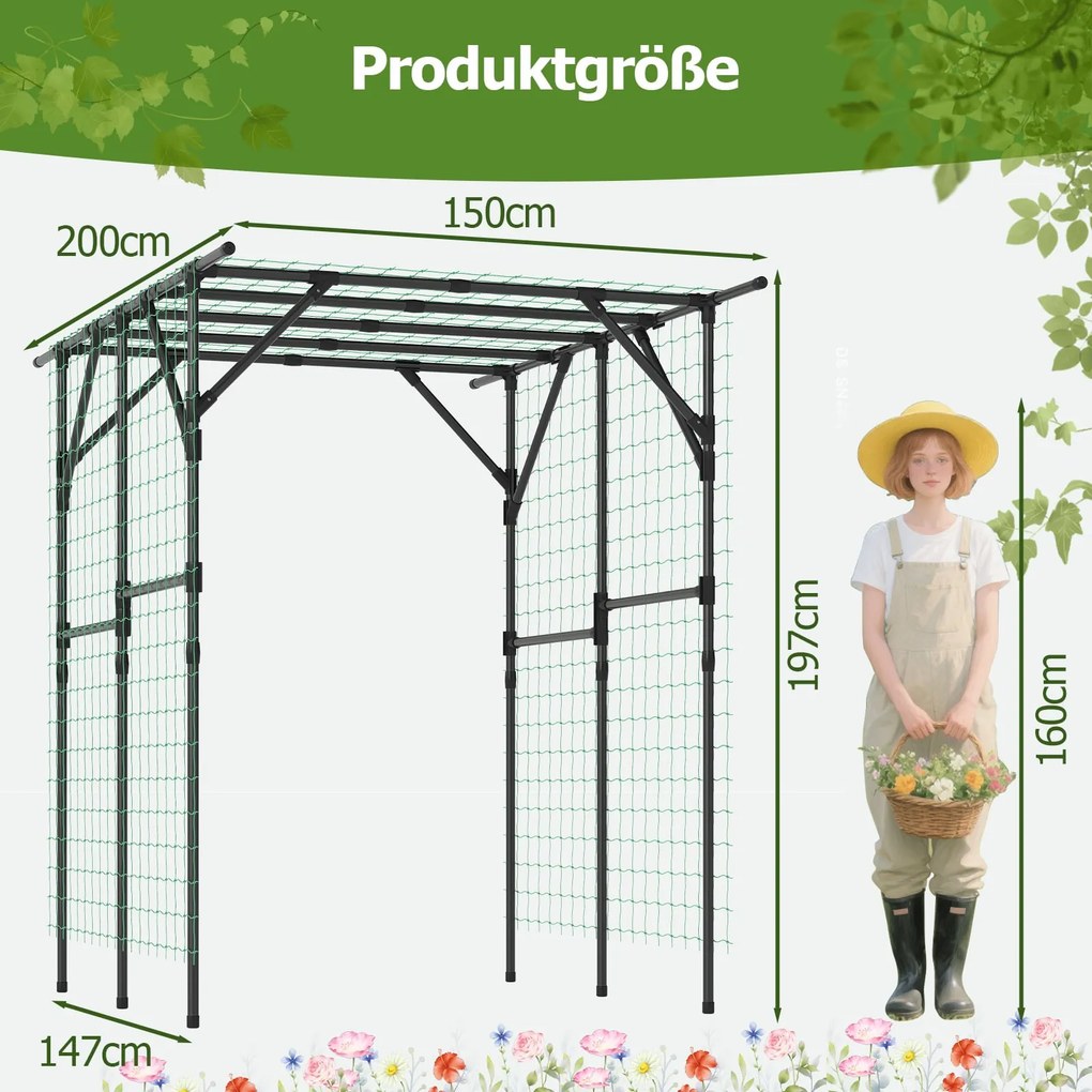 Costway Široký zahradní oblouk pro popínavé rostliny, 200 × 150 × 197 cm