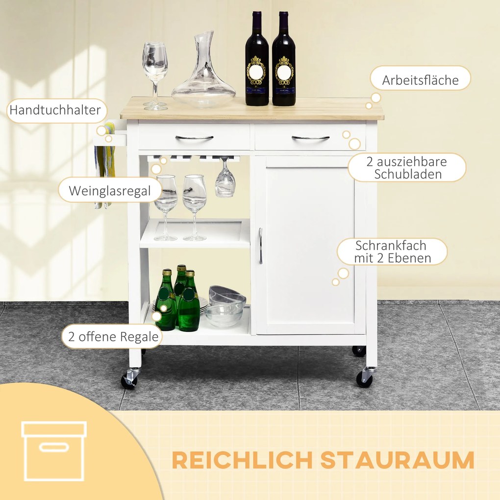 HOMCOM Kuchyňský Vozík Multipurpose Služební Vozík S Regály A Kolečky Do Koupelny A Ložnice Se Šuplíkem A Skříňkou 89x40x84cm