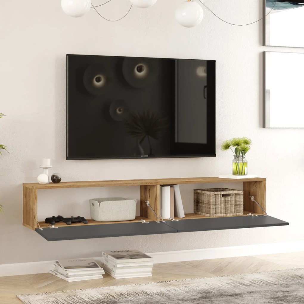KALUNE DESIGN dřevěný TV stolek FRAM šedý 29,6x180 cm 956LCS1612