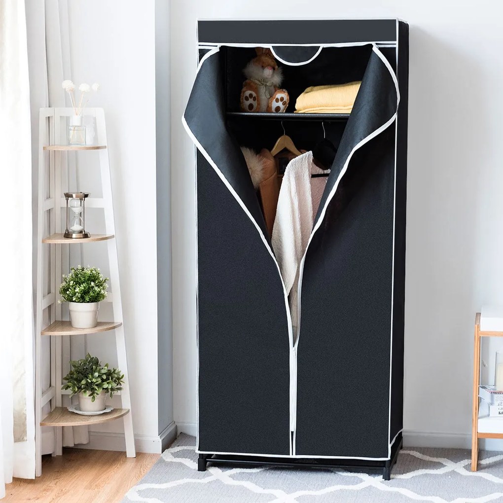 Costway Šatní skříň textilní látková s tyčí na šaty – 75 × 50 × 170 cm, hnědý