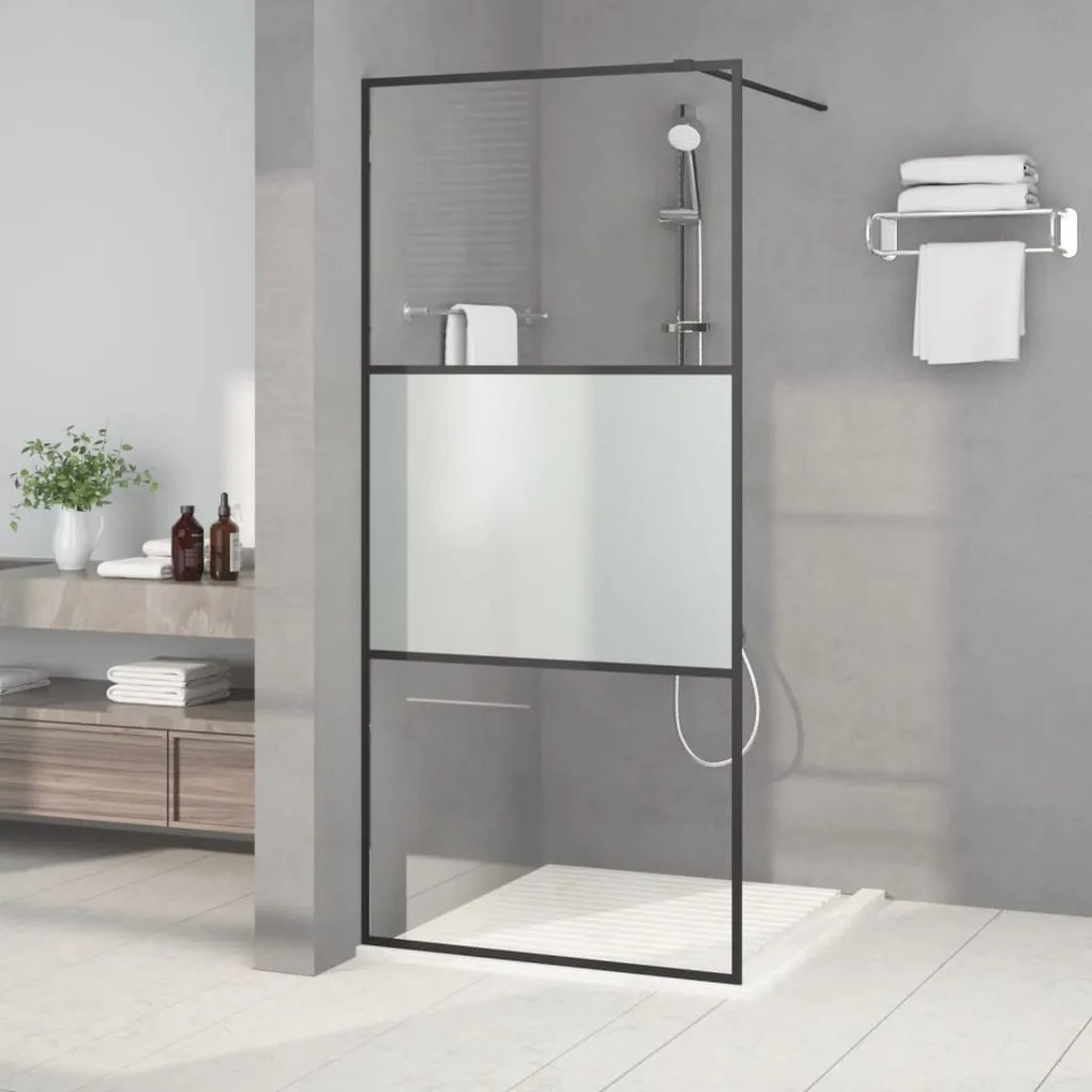 Sprchová zástěna walk-in černá 90x195 cm napůl mléčné ESG sklo 152106