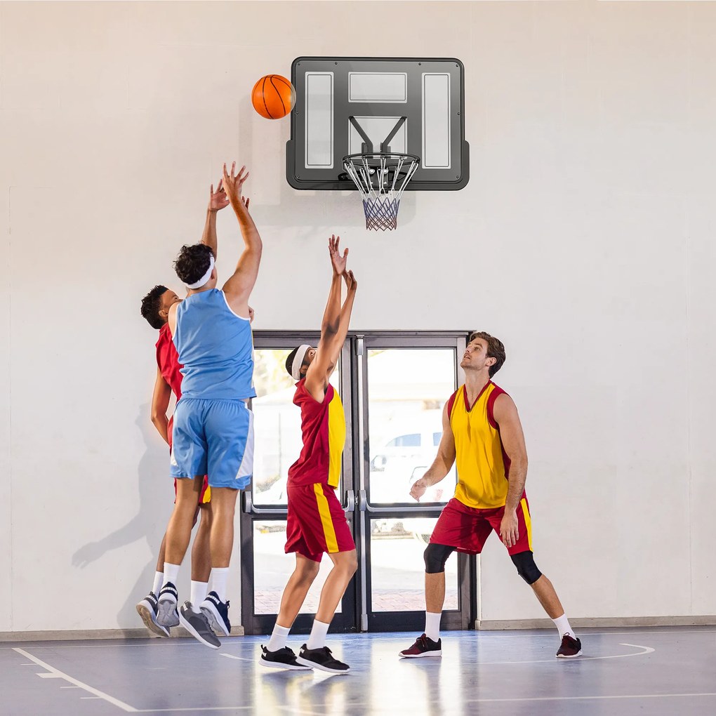 SPORTNOW basketbalový koš s deskou pro venkovní a vnitřní použití, basketbalová deska s ocelovou obroučkou Ø45 cm a sítí, montáž na zeď, basketbalová…