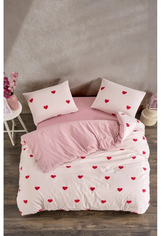 Růžové povlečení na jednolůžko/prodloužené s prostěradlem/3dílné 160x220 cm Red Heart – Mila Home