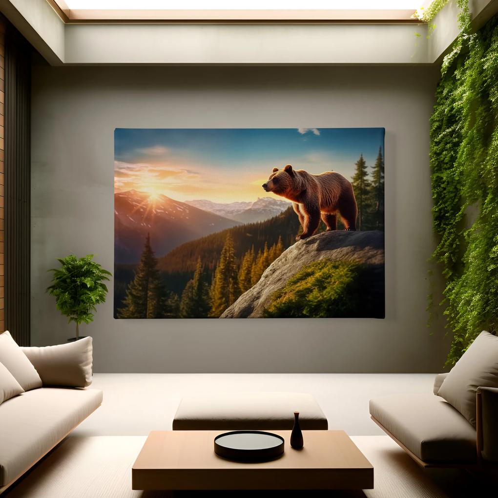 Obraz na plátně - Medvěd Grizzly se rozhlíží po krajině FeelHappy.cz Velikost obrazu: 120 x 80 cm