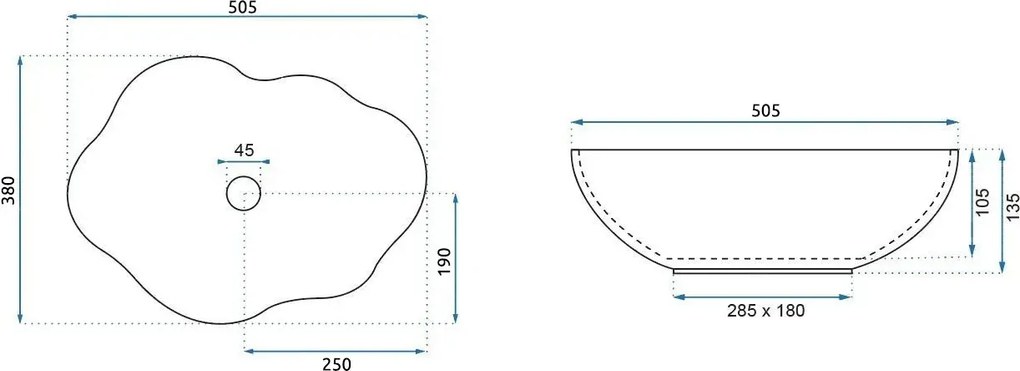 Rea Pearl Akkoya, umyvadlo na desku 505x380x135 mm, vícebarevné, REA-U3309