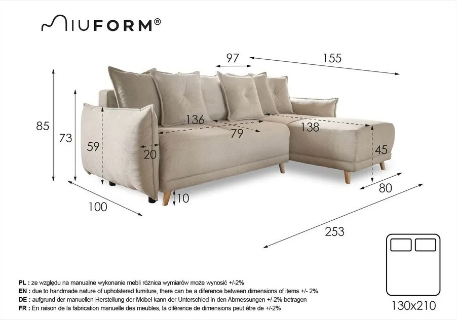 Tmavě modrá manšestrová rozkládací rohová pohovka (variabilní) Lazy Lukka – Miuform
