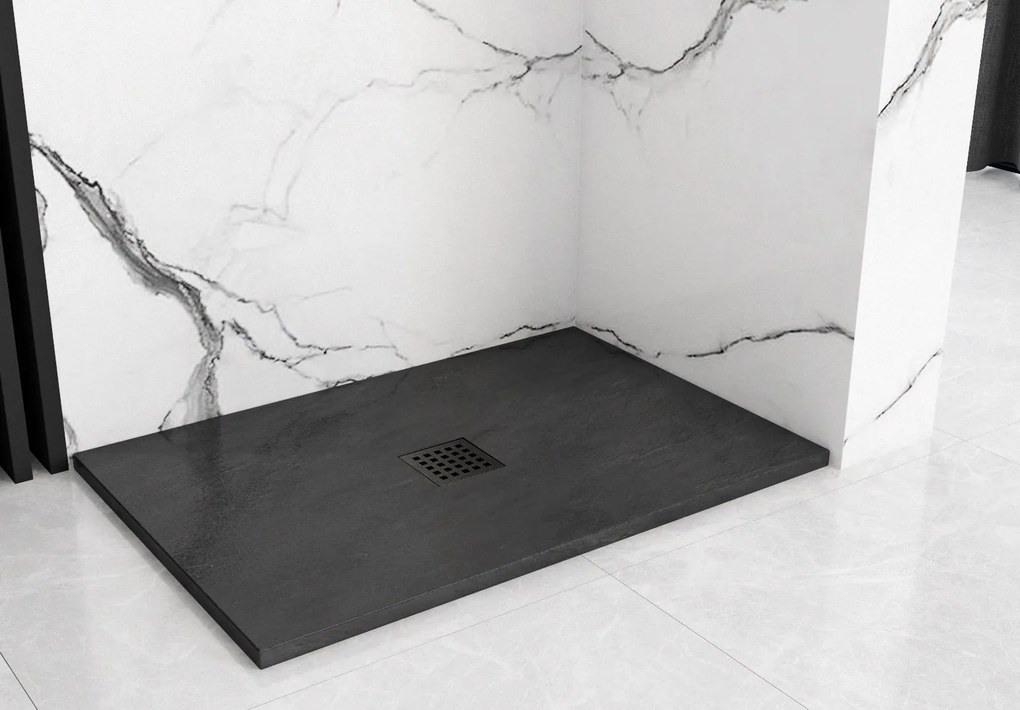 Rea BLACK ROCK- Akrylátová sprchová vanička 80 x 120 x 3,5 cm + sifon, černá, REA-K4579