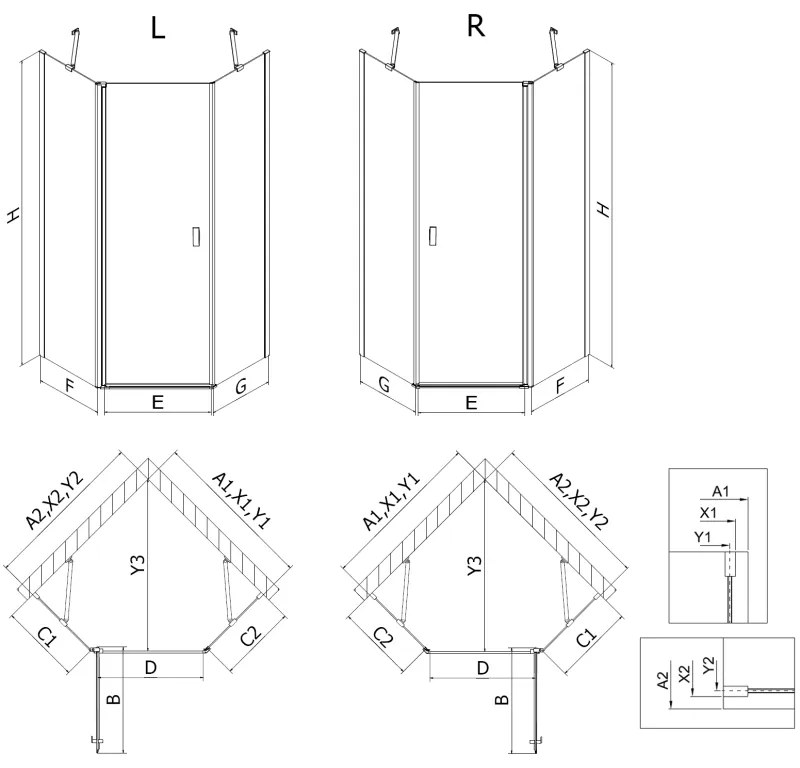 Mexen Mist, pětiúhelníkový sprchový kout výklopný 90 x 100 cm, čiré sklo, měděný matný profil, 8A8-090-100-65-00