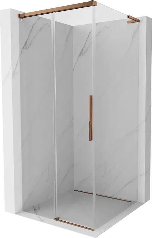 Mexen Rox, L posuvný sprchový kout 120 x 120 cm, 8mm čiré sklo, růžové zlato profil, 8C2L-120-120-60-00