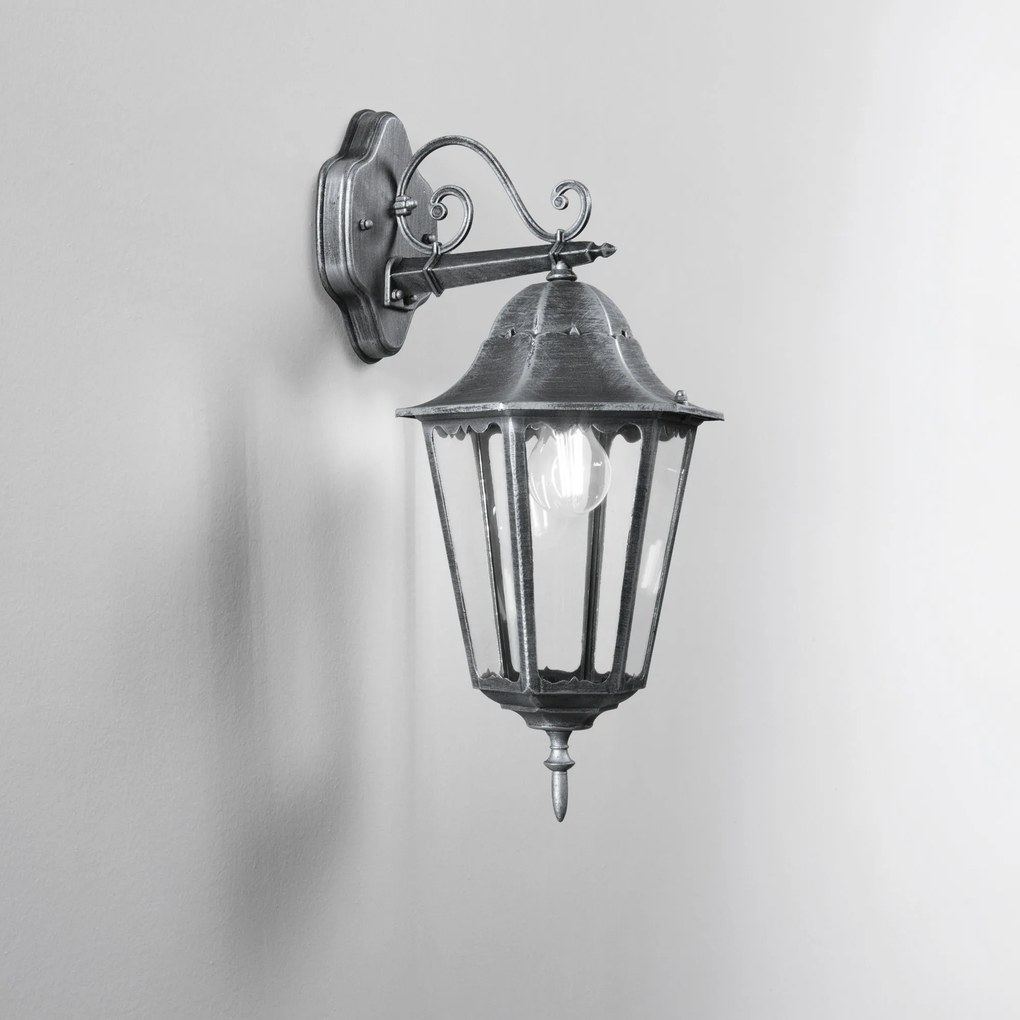 FAN LANT-FIRENZE/AP1B Venkovní nástěnné svítidlo DOWN FIRENZE černá/stříbrná, 1xE27, IP44, 28,6 x 50,5 cm - FANEUROPE