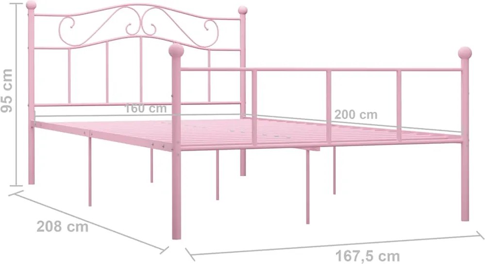 Rám postele růžový kov 160 x 200 cm 284541