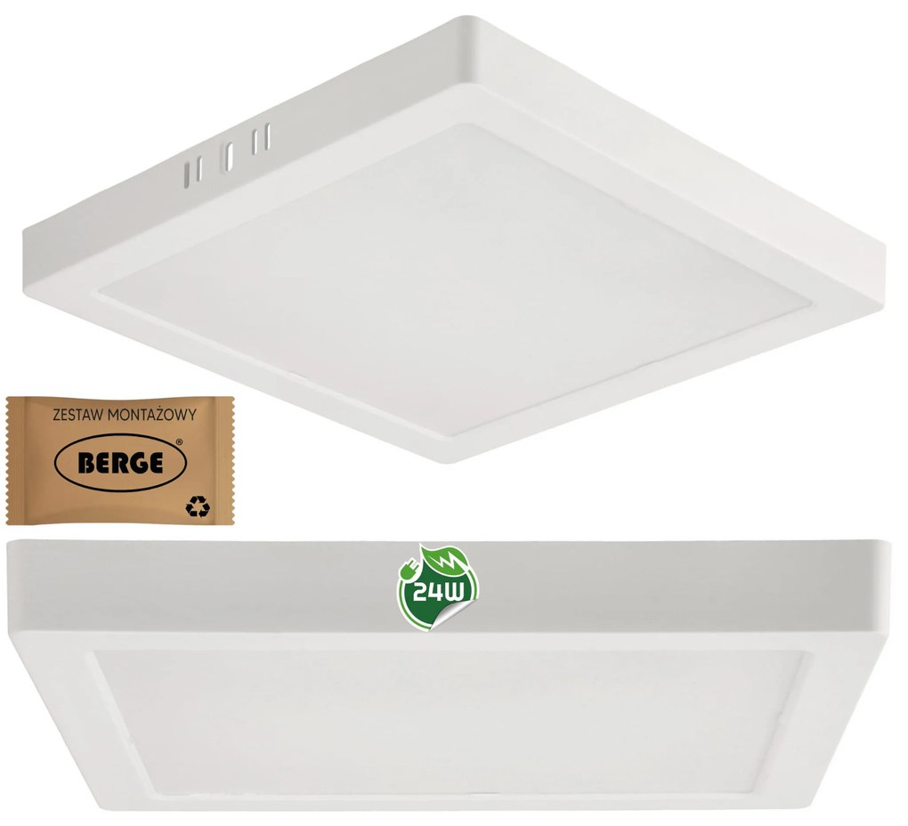 BERGE Čtvercový LED panel přisazený bílý - 24W - PC - neutrální bílá